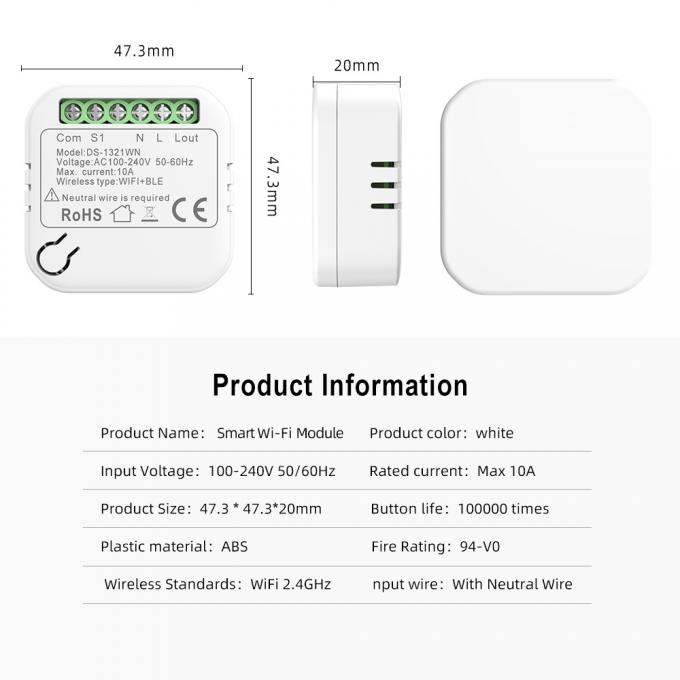 commutateur intelligent 1Gang MINI Wifi Smart Switch ROHS de 10A Wifi Rf433